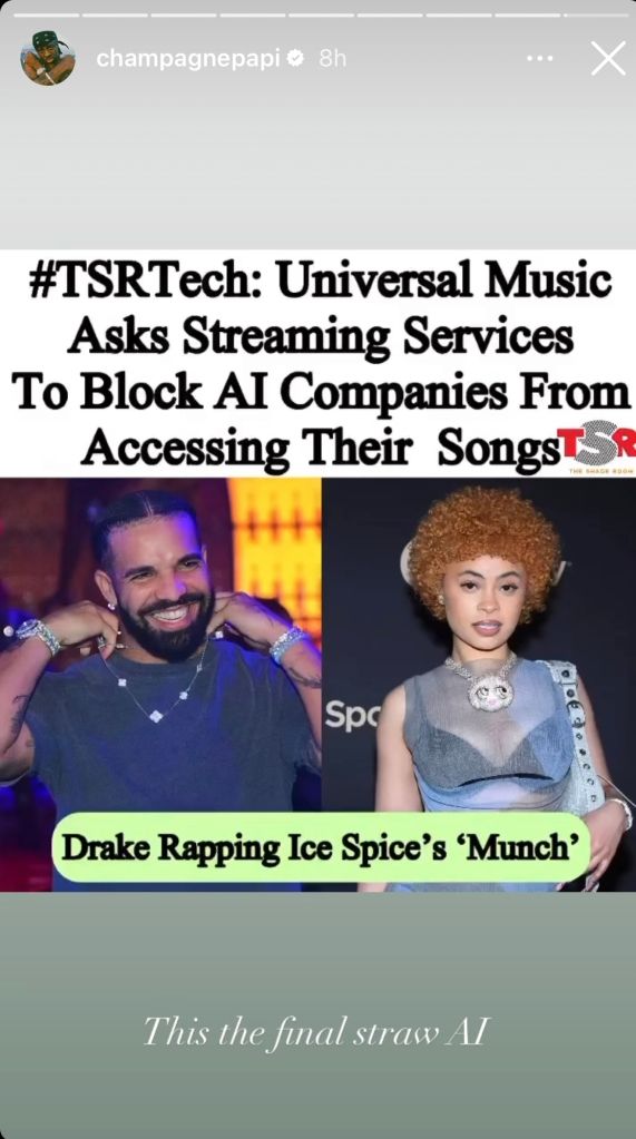 Drake Responds To AI Cover Of Ice Spice's "Munch": "This The Final Straw"